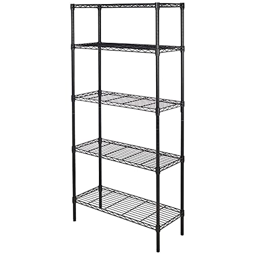 Amazon Basics 5-Shelf Adjustable, Heavy Duty Storage Shelving Unit, Steel Organizer Wire Rack, Black (36L x 14W x 72H) & Collapsible Fabric Storage Cubes Organizer with Handles, Gray - Pack of 6