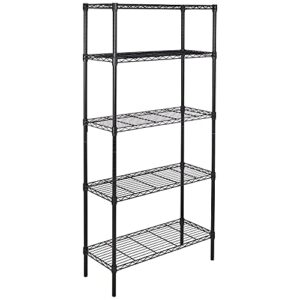 Amazon Basics 5-Shelf Adjustable, Heavy Duty Storage Shelving Unit, Steel Organizer Wire Rack, Black (36L x 14W x 72H) & Collapsible Fabric Storage Cubes Organizer with Handles, Gray - Pack of 6