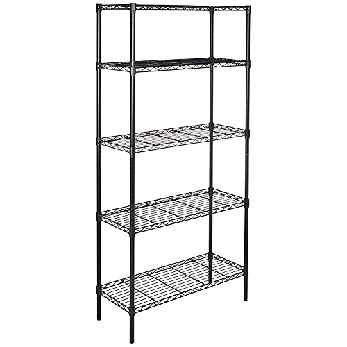 Amazon Basics 5-Shelf Adjustable, Heavy Duty Storage Shelving Unit, Steel Organizer Wire Rack, Black (36L x 14W x 72H) & Collapsible Fabric Storage Cubes Organizer with Handles, Gray - Pack of 6