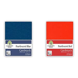 Bundle - 2 Cardstock Items - Pearlescent Blue - 8.5 x 11 inch - 105Lb Cover; Pearlescent Red - 8.5 x 11 inch - 105Lb Cover - 20 Sheets Total - Clear Path Paper