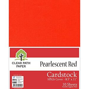 Bundle - 2 Cardstock Items - Pearlescent Blue - 8.5 x 11 inch - 105Lb Cover; Pearlescent Red - 8.5 x 11 inch - 105Lb Cover - 20 Sheets Total - Clear Path Paper