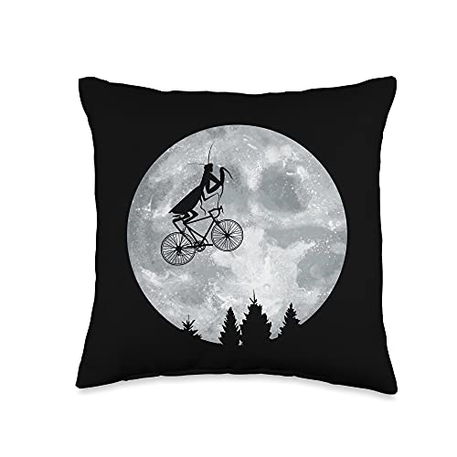 Check out my other PRAYING MANTIS T-shirts Praying Mantis Riding Moon Bike Halloween Lunar Cycling Throw Pillow, 16x16, Multicolor