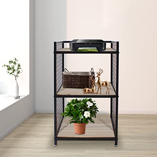 LOYALHEARTDY 3-Shelf Shelving Storage Unit Industrial 3-Tier Storage Rack Metal and Wood Style Bookshelf Multi-Purpose Indoor Garage Storage Organizer Shelves, 21.3" x 21.3"x 34.6" (3-Tier)