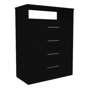 fm furniture athens dresser with 4 drawers, open shelf, and top surface for tvs up to 47", black wenge