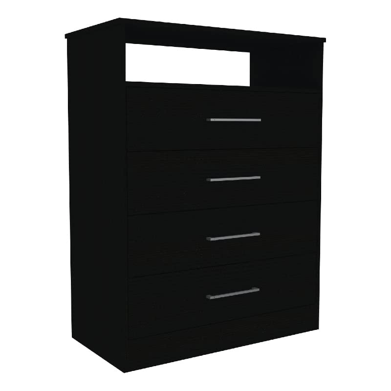 FM FURNITURE Athens Dresser with 4 Drawers, Open Shelf, and Top Surface for TVs up to 47", Black Wenge