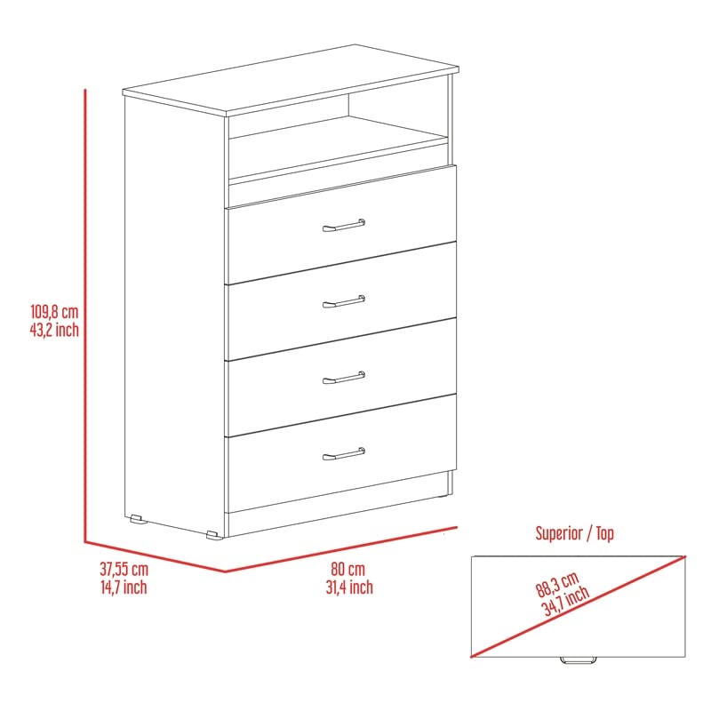 FM FURNITURE Athens Dresser with 4 Drawers, Open Shelf, and Top Surface for TVs up to 47", Black Wenge