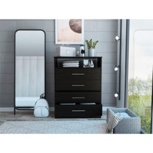 FM FURNITURE Athens Dresser with 4 Drawers, Open Shelf, and Top Surface for TVs up to 47", Black Wenge