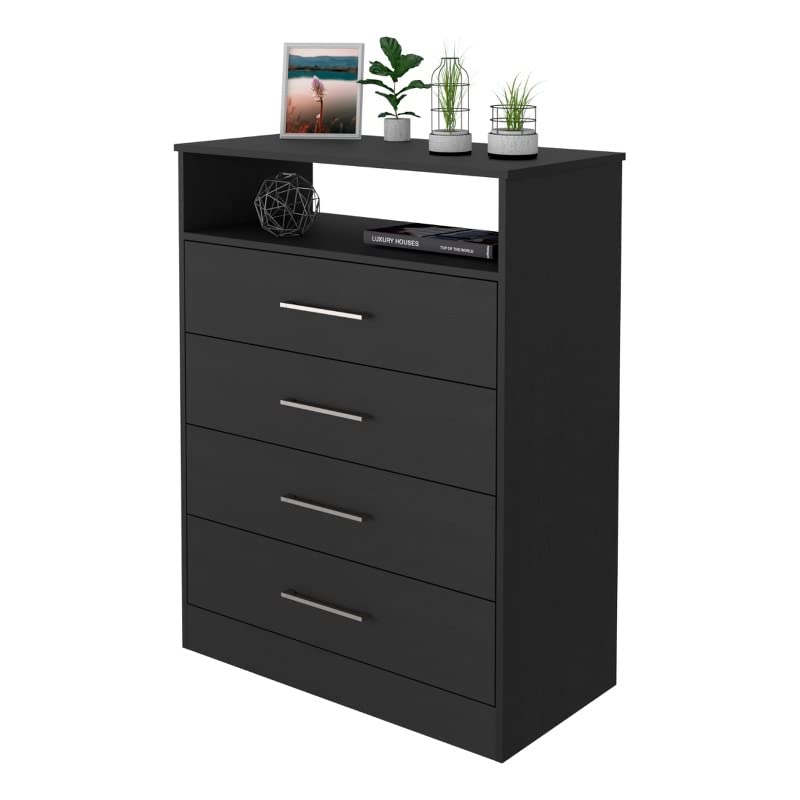 FM FURNITURE Athens Dresser with 4 Drawers, Open Shelf, and Top Surface for TVs up to 47", Black Wenge