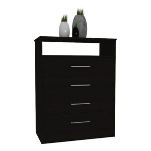 FM FURNITURE Athens Dresser with 4 Drawers, Open Shelf, and Top Surface for TVs up to 47", Black Wenge