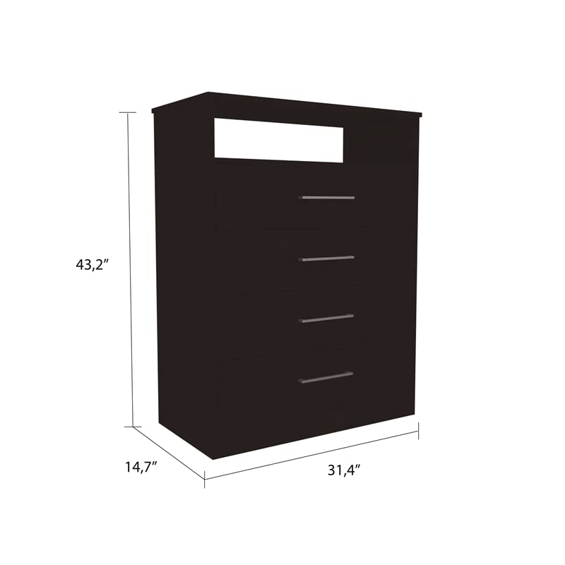 FM FURNITURE Athens Dresser with 4 Drawers, Open Shelf, and Top Surface for TVs up to 47", Black Wenge