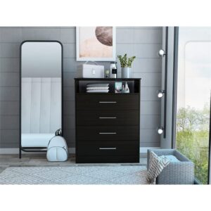 FM FURNITURE Athens Dresser with 4 Drawers, Open Shelf, and Top Surface for TVs up to 47", Black Wenge