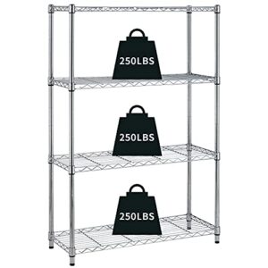 hcy garage shelving, 54 inchx36 inchx14 inch metal shelves 4 tier wire shelving unit adjustable heavy duty sturdy steel shelving rack shelf for pantry garage kitchen (chrome)