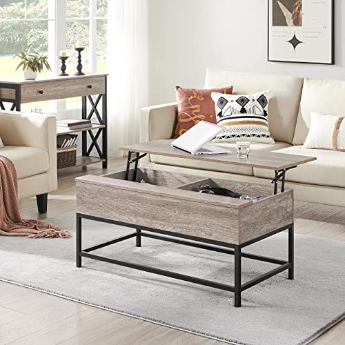 Yaheetech Lift Top Coffee Table with Storage and Metal Frame for Living Room, Split Lift Up Coffee Table with Hidden Compartments, Center Table for Reception Room, Easy to Lift Up, Gray