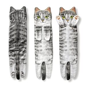 AGRIMONY Cat Funny Hand Towels for Bathroom Kitchen - Cute Decorative Cat Decor Hanging Washcloths Face Towels Super Absorbent Soft - Housewarming Gift for Cat Lovers - Gray