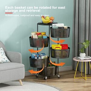 Metal Stackable Storage Baskets Kitchen Wire Fruit Vegetable Basket Organizer, Movable 5-Tier Floor Living Room Stand Household Shelf for Kitchen, Bathroom, Pantry (Black)