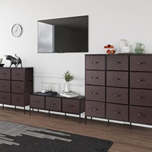 HOMOKUS Drawers Dresser with Large Capacity -Tall Fabric Storage Tower Fabric Dresser Organizer Unit, Sturdy Steel Frame, Wooden Top & Handles, Easy Pull Fabric Bins - 3 Drawers (Brown)