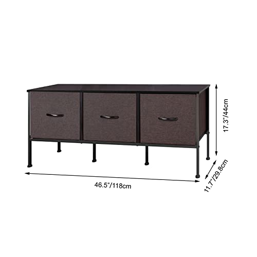 HOMOKUS Drawers Dresser with Large Capacity -Tall Fabric Storage Tower Fabric Dresser Organizer Unit, Sturdy Steel Frame, Wooden Top & Handles, Easy Pull Fabric Bins - 3 Drawers (Brown)