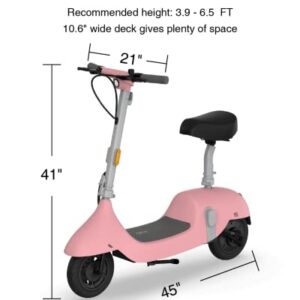 OKAI EA10 Electric Scooter with Seat, Up to 25 Miles Range & 15.5MPH, Moped Scooter Bike for Adults with 10 Inch Vacuum Tires(Pink)