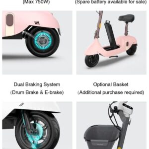 OKAI EA10 Electric Scooter with Seat, Up to 25 Miles Range & 15.5MPH, Moped Scooter Bike for Adults with 10 Inch Vacuum Tires(Pink)