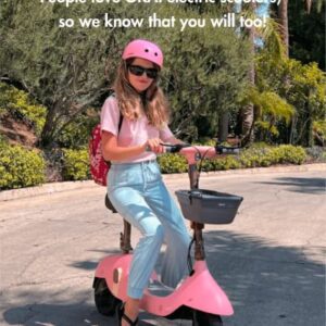 OKAI EA10 Electric Scooter with Seat, Up to 25 Miles Range & 15.5MPH, Moped Scooter Bike for Adults with 10 Inch Vacuum Tires(Pink)