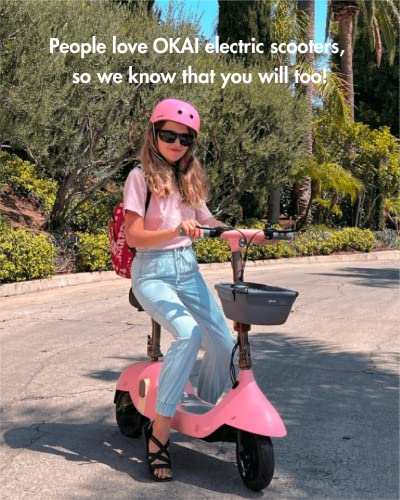 OKAI EA10 Electric Scooter with Seat, Up to 25 Miles Range & 15.5MPH, Moped Scooter Bike for Adults with 10 Inch Vacuum Tires(Pink)