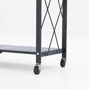 SogesPower 5 Shelf Storage Rack Foldable Metal Shelves Units with Rolling Wheels Freestanding Book Shelf No Assembly Display Organizer for Kitchen Garage Pantry, Black SPCXYM-R5-B