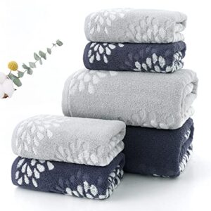 Pidada Hand Towels Set of 2 Hydrangea Floral Pattern 100% Cotton Absorbent Soft Decorative Towel for Bathroom (Light Grey)