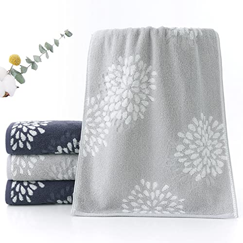 Pidada Hand Towels Set of 2 Hydrangea Floral Pattern 100% Cotton Absorbent Soft Decorative Towel for Bathroom (Light Grey)