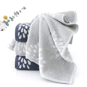 Pidada Hand Towels Set of 2 Hydrangea Floral Pattern 100% Cotton Absorbent Soft Decorative Towel for Bathroom (Light Grey)