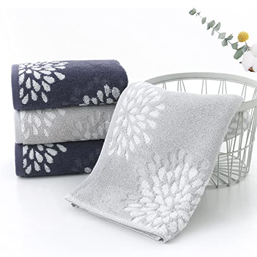 Pidada Hand Towels Set of 2 Hydrangea Floral Pattern 100% Cotton Absorbent Soft Decorative Towel for Bathroom (Light Grey)