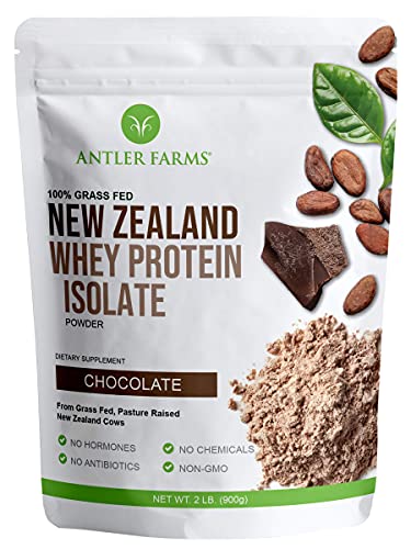 Antler Farms - 100% Grass Fed New Zealand Whey Protein Isolate, Chocolate Flavor, 2 lbs - Pure and Clean, 4 Ingredients, Delicious, Cold Processed