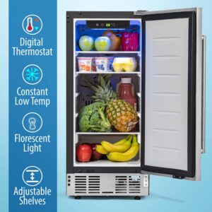 Deco Chef 15-Inch Under Counter Mini Fridge, Stainless Steel Finish, Adjustable Digital Thermostat, 32F to 50F, Refrigerator for Food, Snacks, Sodas, Beer, Wine