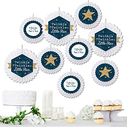 Big Dot of Happiness Twinkle Twinkle Little Star - Hanging Baby Shower or Birthday Party Tissue Decoration Kit - Paper Fans - Set of 9