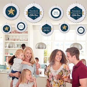 Big Dot of Happiness Twinkle Twinkle Little Star - Hanging Baby Shower or Birthday Party Tissue Decoration Kit - Paper Fans - Set of 9