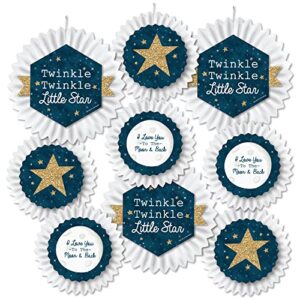 Big Dot of Happiness Twinkle Twinkle Little Star - Hanging Baby Shower or Birthday Party Tissue Decoration Kit - Paper Fans - Set of 9