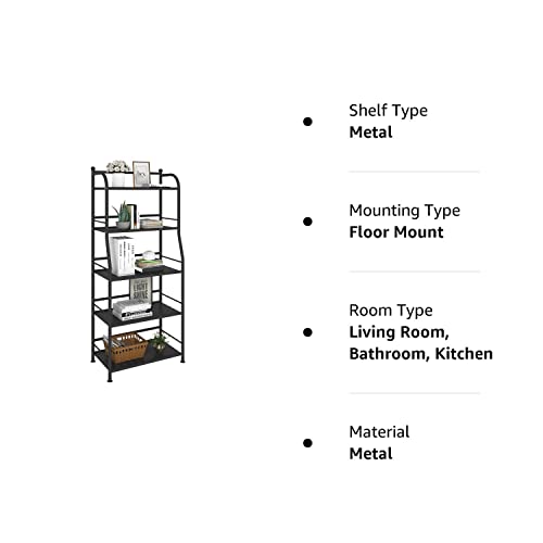 FKUO 5 Tier Metal Shelf Storage Shelves Living Room Bookshelf Bathroom Corner Storage Rack for Kitchen,Indoor Plant Stand (Matte Black, 5 Tier)