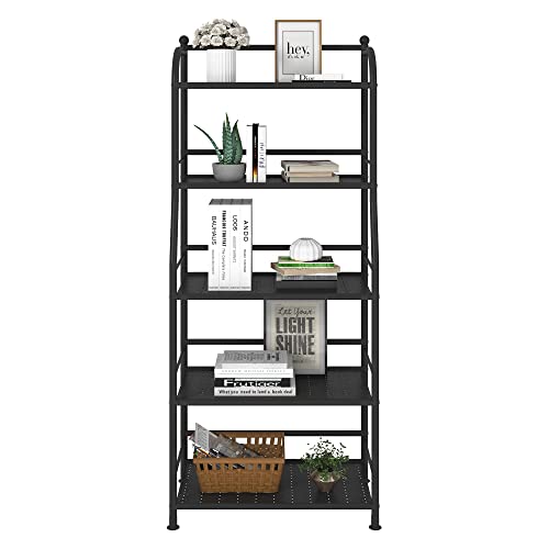 FKUO 5 Tier Metal Shelf Storage Shelves Living Room Bookshelf Bathroom Corner Storage Rack for Kitchen,Indoor Plant Stand (Matte Black, 5 Tier)