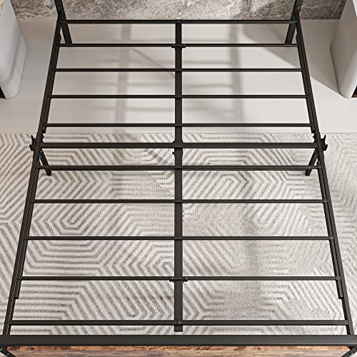 HOJINLINERO Queen Bed Frame with Headboard,Metal Platform Bed Frame Queen with Headboard,Mattress Foundation,No Box Spring Needed Under Bed Storage Industrial Steel Slats,Black…