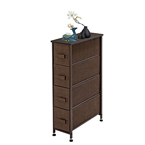 Narrow Dresser, Slim Storage Tower with 4 Fabric Drawers, Vertical Storage Unit for Living Room, Kitchen, Gap, Small Space, 8 x 19 x 30 Inch, Brown