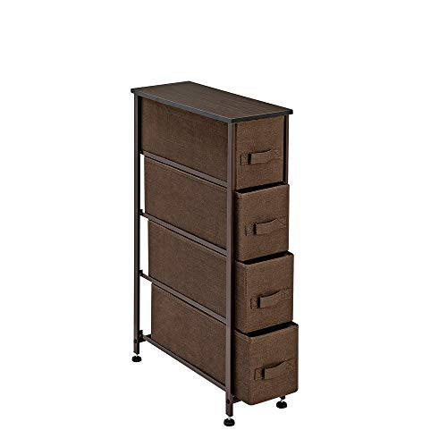 Narrow Dresser, Slim Storage Tower with 4 Fabric Drawers, Vertical Storage Unit for Living Room, Kitchen, Gap, Small Space, 8 x 19 x 30 Inch, Brown