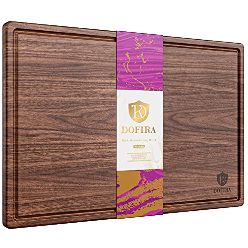 Dofira Large American Black Walnut Wood Cutting Board 18x12in for Kitchen, Wooden Chopping Board with Juice Groove, Reversible Charcuterie Serving Board for Meat, Cheese, Vegetables [Gift Box]