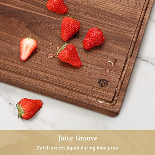 Dofira Large American Black Walnut Wood Cutting Board 18x12in for Kitchen, Wooden Chopping Board with Juice Groove, Reversible Charcuterie Serving Board for Meat, Cheese, Vegetables [Gift Box]