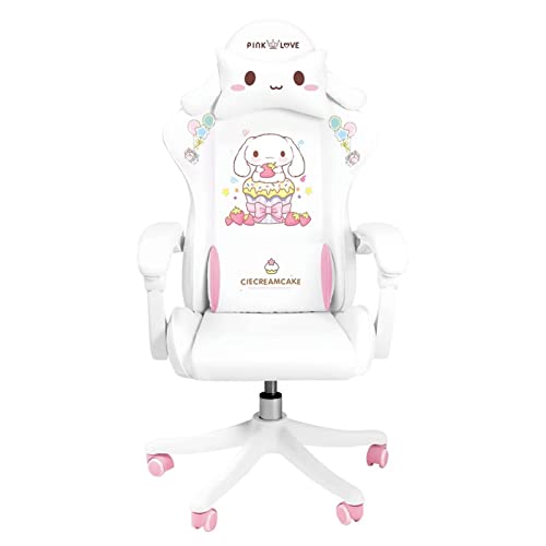 Cinnamoroll Pink Gaming Chair for Kids, Cartoon Gamer Chair for Teens Adults Computer Chair for Girls Video Game Chairs Silla Gamer Ergonomic PC Chair（Pink-White）