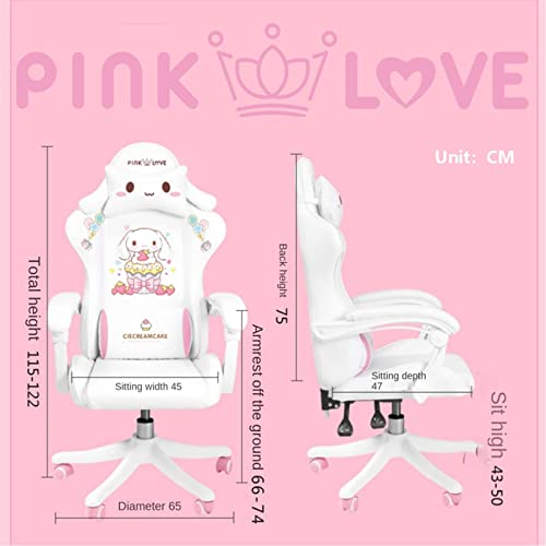 Cinnamoroll Pink Gaming Chair for Kids, Cartoon Gamer Chair for Teens Adults Computer Chair for Girls Video Game Chairs Silla Gamer Ergonomic PC Chair（Pink-White）