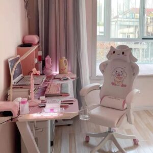 Cinnamoroll Pink Gaming Chair for Kids, Cartoon Gamer Chair for Teens Adults Computer Chair for Girls Video Game Chairs Silla Gamer Ergonomic PC Chair（Pink-White）