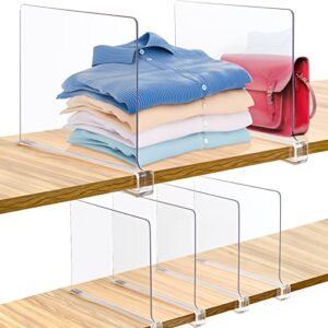 acrylic shelf dividers, clear shelf divider for closets, plastic shelve divider for clothes purses separators, wood shelves organizer for bedroom, kitchen, office, cabinets, bathroom, 6 pack