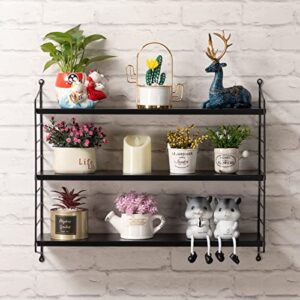 Praktiban Wall Mounted 3 Tier Floating Shelf, Adjustable Hanging Display Shelf Bathroom Shelf, Storage Shelf for Plants, Books and Decorations, Bookshelf for Office, Black