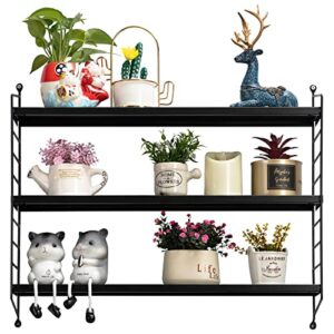 Praktiban Wall Mounted 3 Tier Floating Shelf, Adjustable Hanging Display Shelf Bathroom Shelf, Storage Shelf for Plants, Books and Decorations, Bookshelf for Office, Black