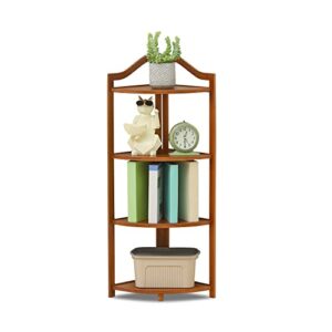 monibloom bamboo 4 tier corner shelf rack storage multifunctional kitchen plant stand for kitchen living room bedroom balcony patio garden, brown