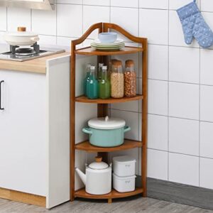 MoNiBloom Bamboo 4 Tier Corner Shelf Rack Storage Multifunctional Kitchen Plant Stand for Kitchen Living Room Bedroom Balcony Patio Garden, Brown